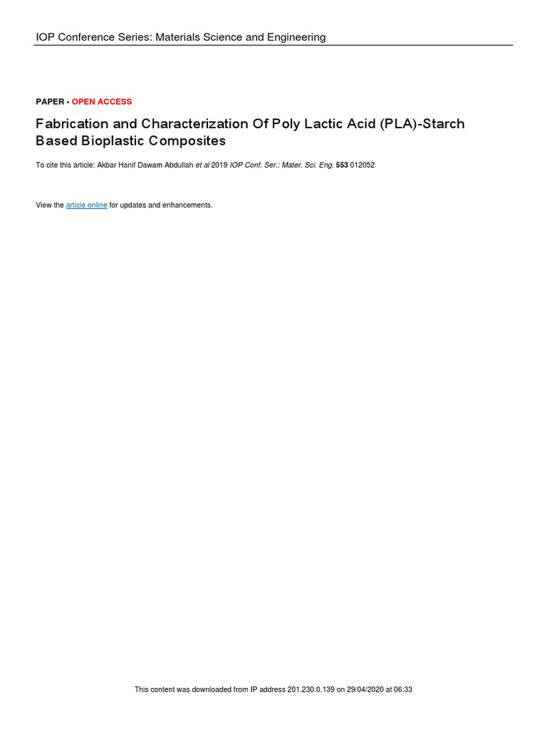 Fabrication and Characterization of Poly Lactic Acid (PLA) - Starch ...