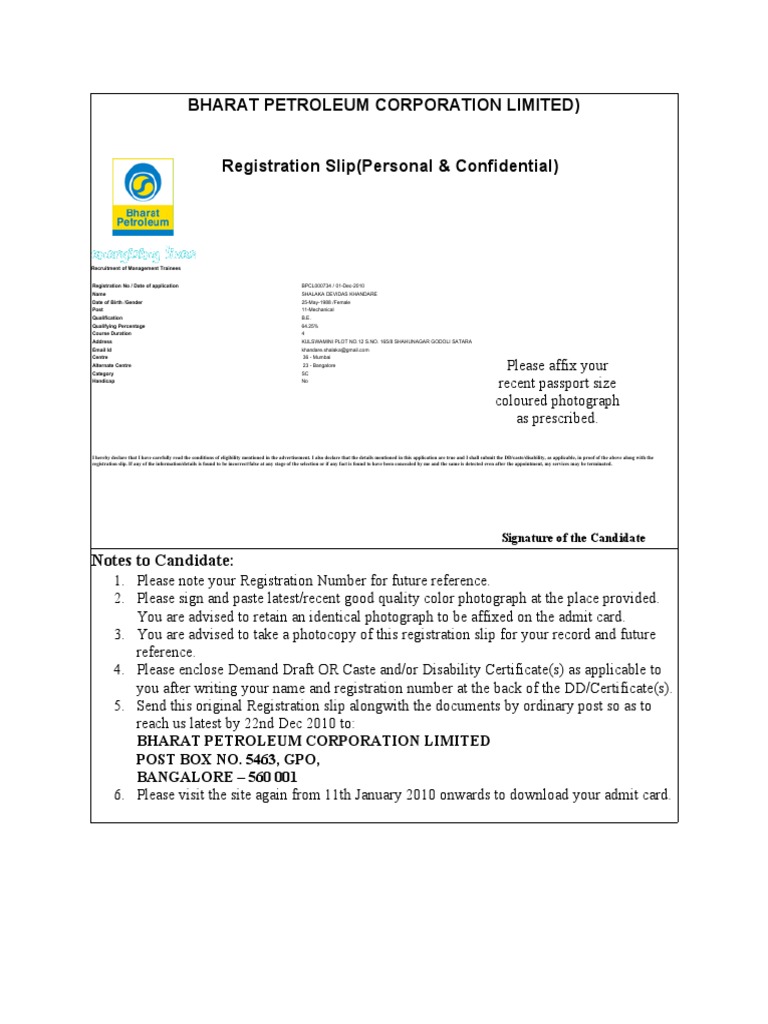 BPCL Management Trainee Registration | PDF | Government | Government ...