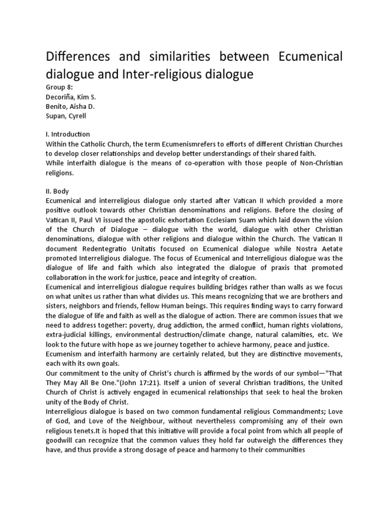 Differences and Similarities Between Ecumenical Dialogue and Inter ...