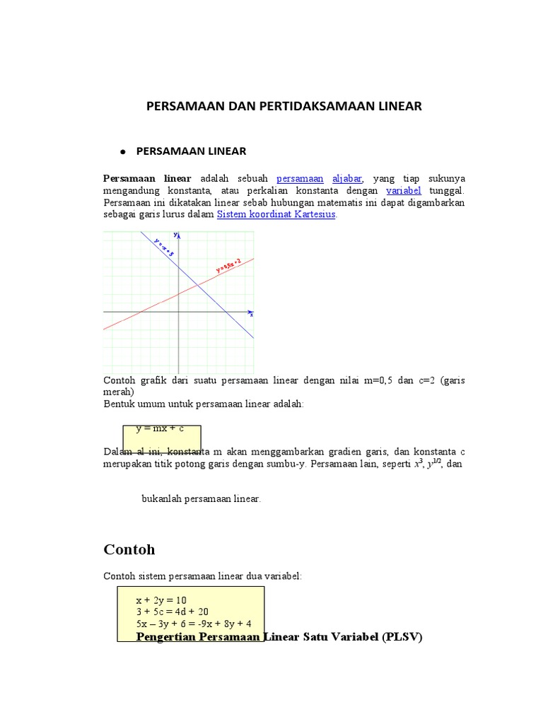 Makalah Matematika Persamaan Dan Pertidaksamaan Linear | PDF