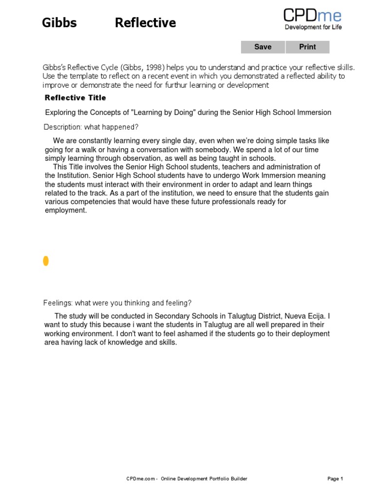 Concept 1. Gibbs Reflective Practice Template | PDF | Reflective ...