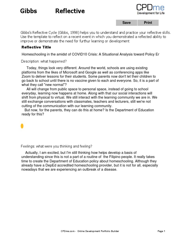 Gibbs Reflective Cycle for Homeschooling | PDF | Homeschooling ...