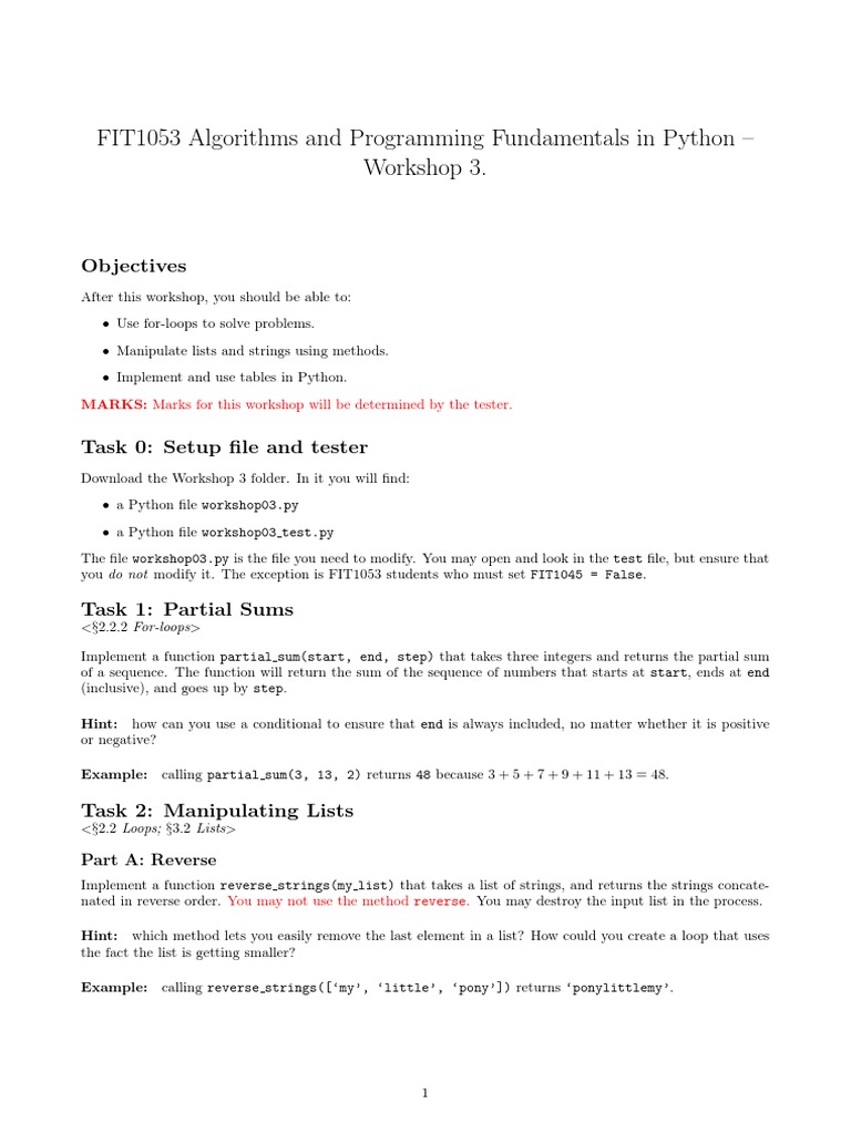 FIT1053 Algorithms and Programming Fundamentals in Python - Workshop 3 | PDF | Prime Number ...
