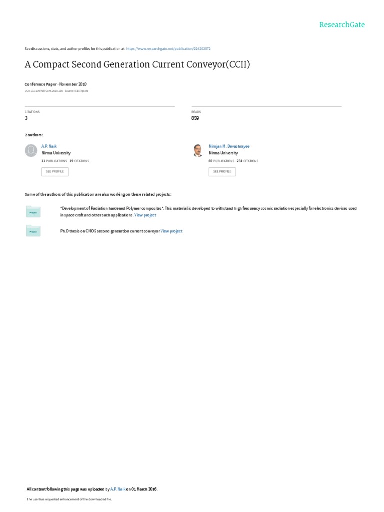 A Compact Second Generation Current Conveyor (CCII) : Conference Paper ...