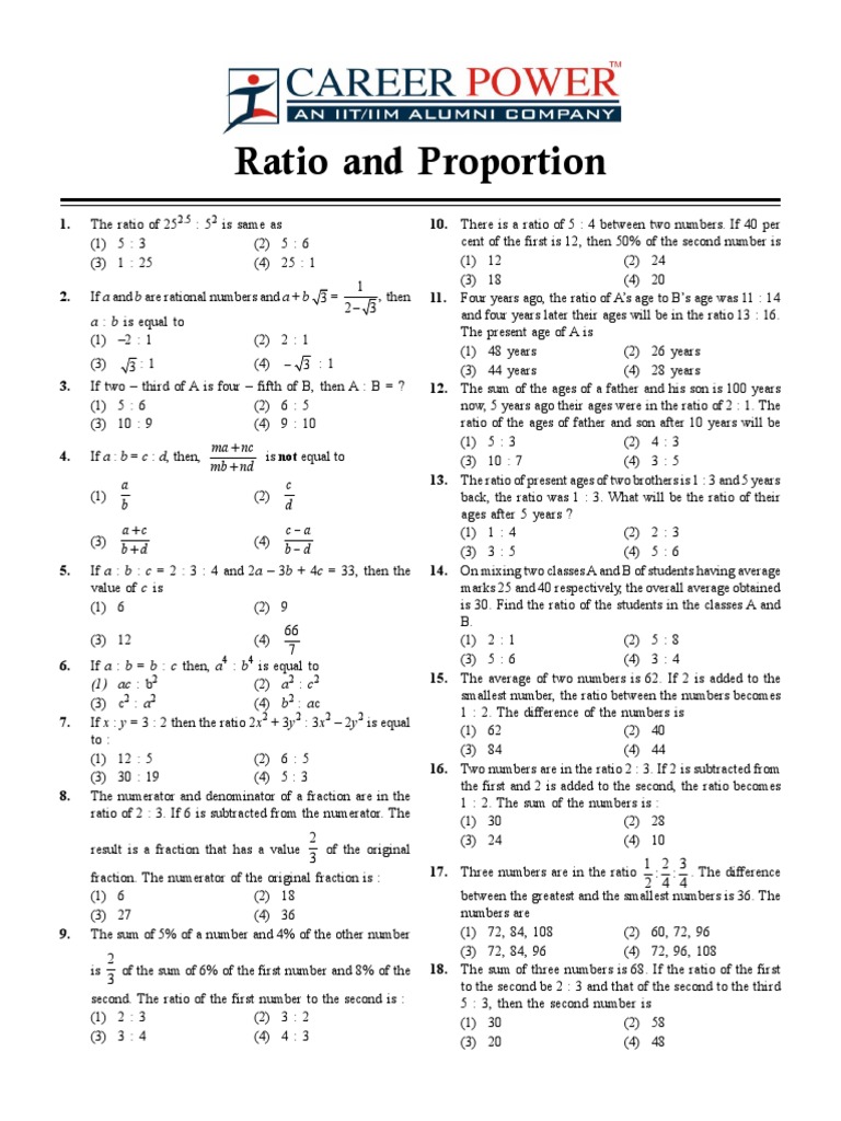 Ratio and Proportion: A: B Is Equal To | PDF | Fraction (Mathematics ...