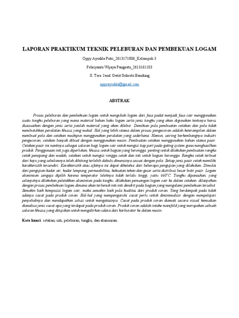 Laporan Praktikum Teknik Peleburan Dan Pembekuan Logam | PDF