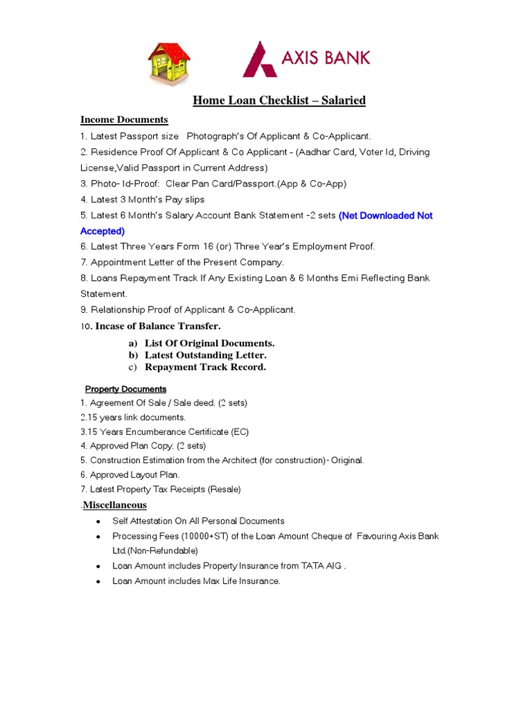 Home Loan Checklist - Salaried: Income Documents | PDF