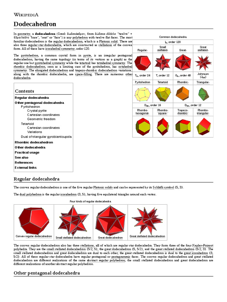 Dodecahedron: Regular Dodecahedra Other Pentagonal Dodecahedra | PDF | Linear Programming ...