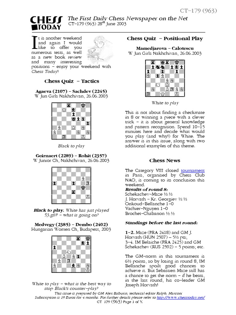 The First Daily Chess Newspaper On The Net: Chess Quiz - Positional ...