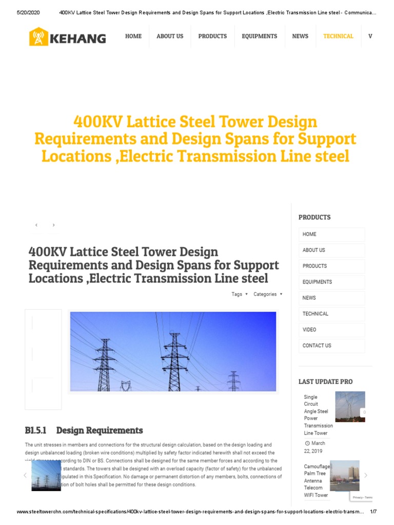 400KV Lattice Steel Tower Design Requirements and Design Spans For ...
