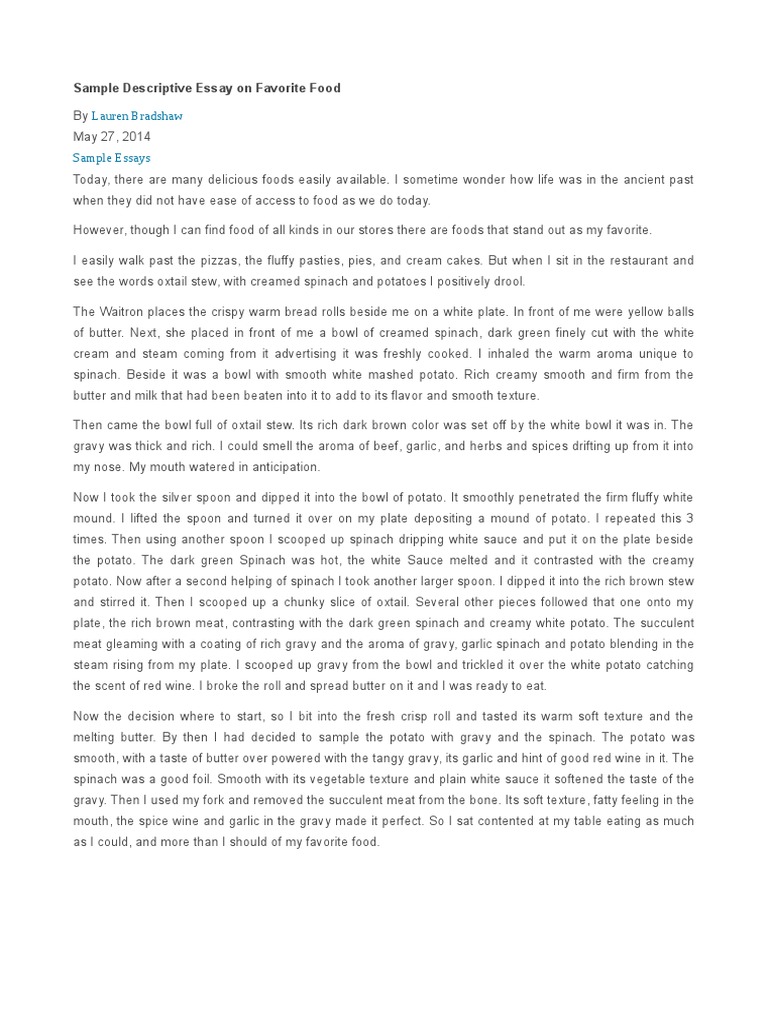 Lauren Bradshaw: Sample Descriptive Essay On Favorite Food | PDF ...