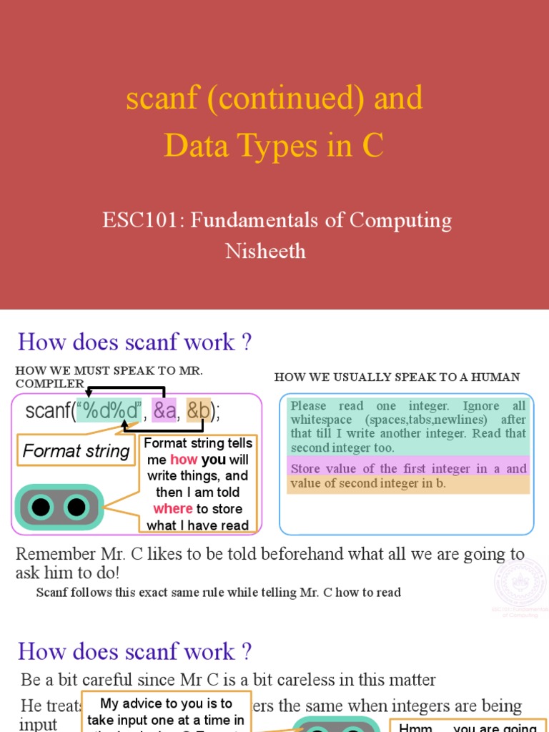 Scanf Continued And Data Types In C Esc101 Fundamentals Of Computing Nisheeth Pdf