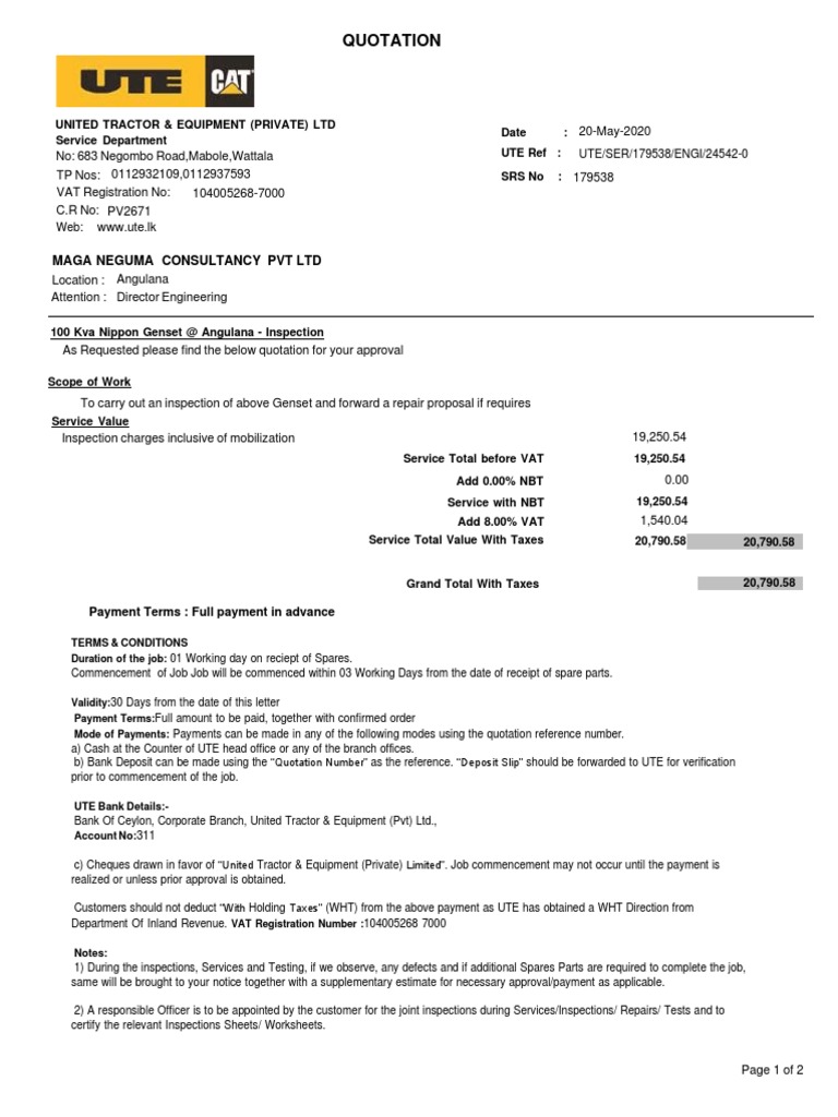 Maga Neguma Road Construction Equipment Co. (PVT) LTD - 100 Kva Nippon ...