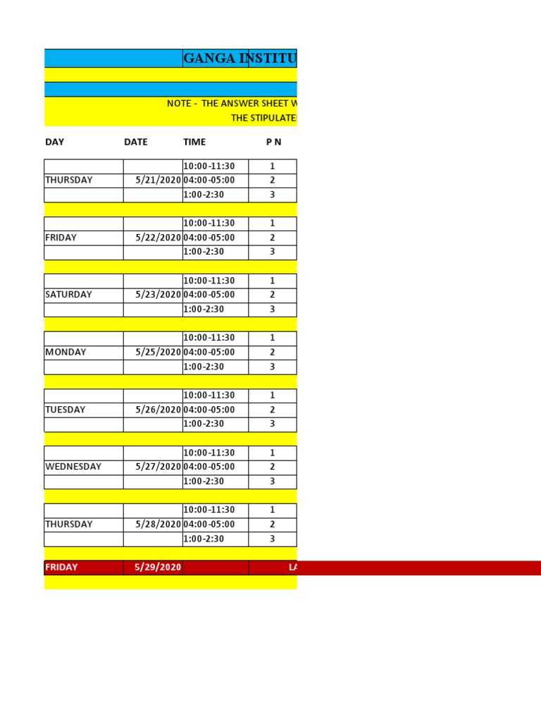 Mba 4TH 2ND Sessional Date Sheet | PDF