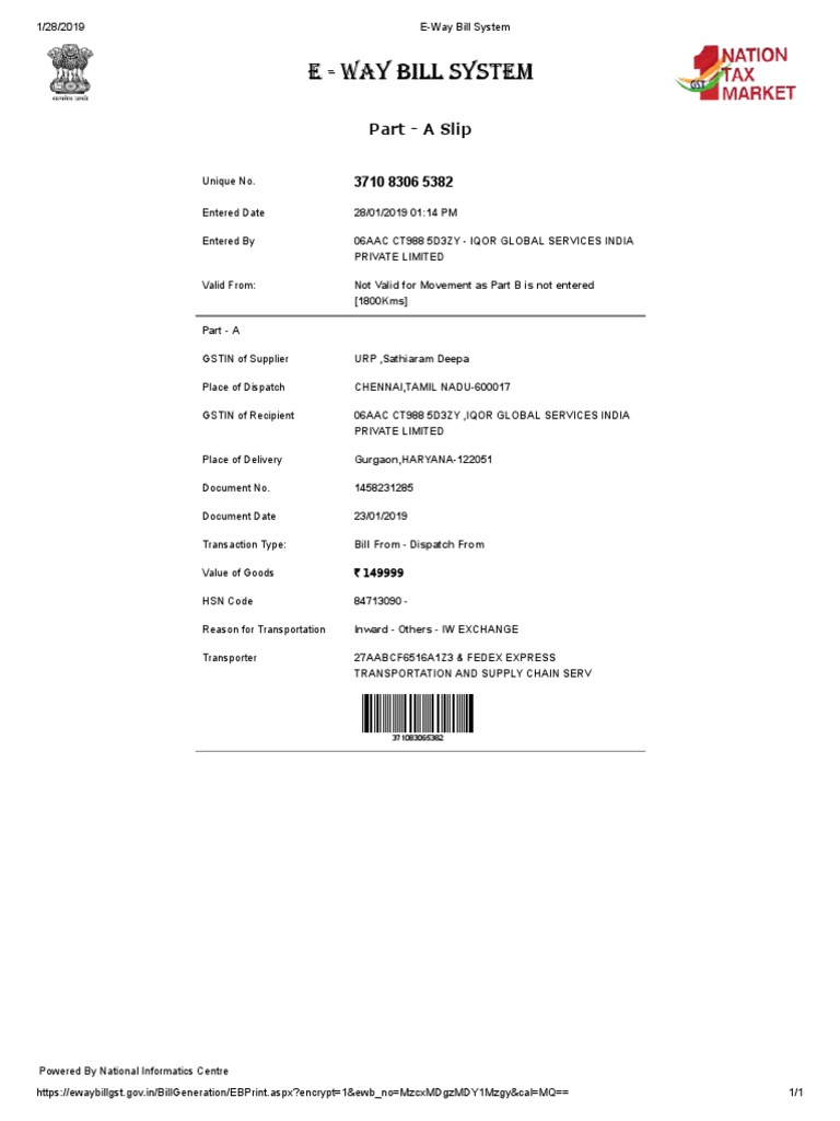E-Way Bill for Goods Transport | PDF | Finance & Money Management