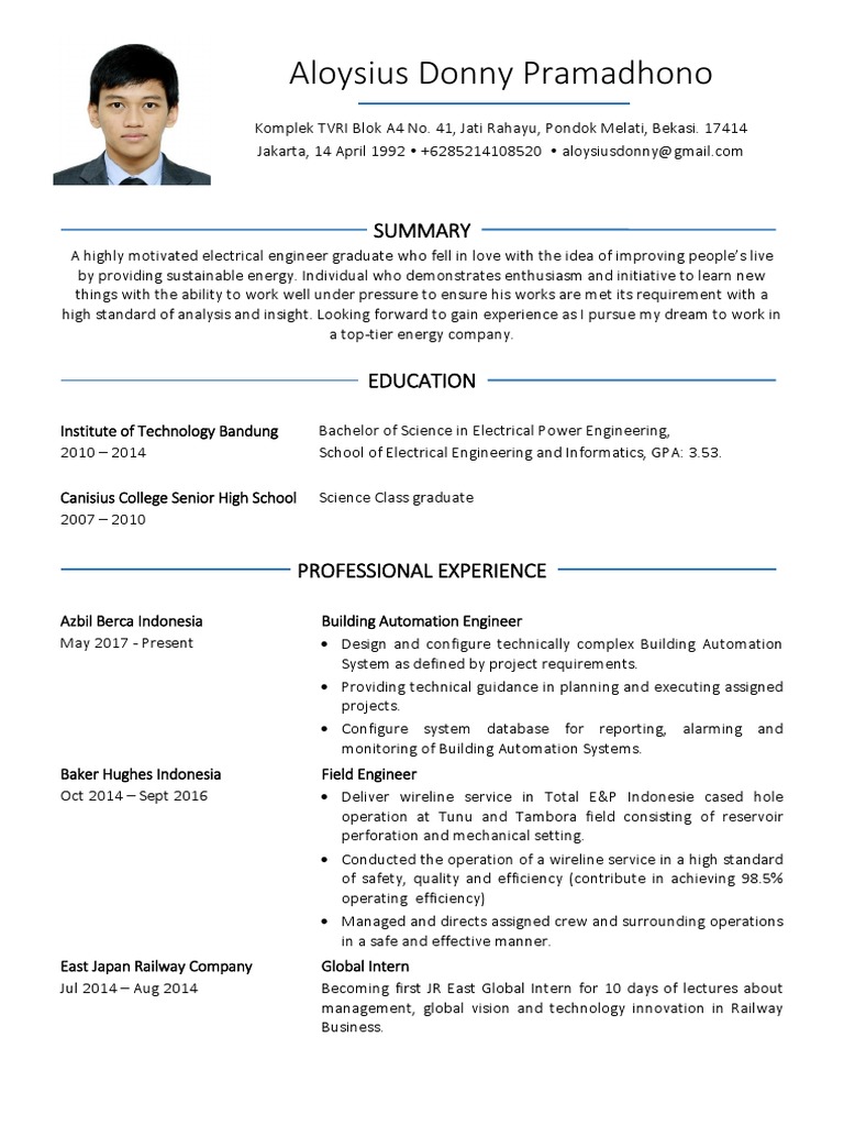CV Aloysius Donny Pramadhono PDF | PDF | Engineering