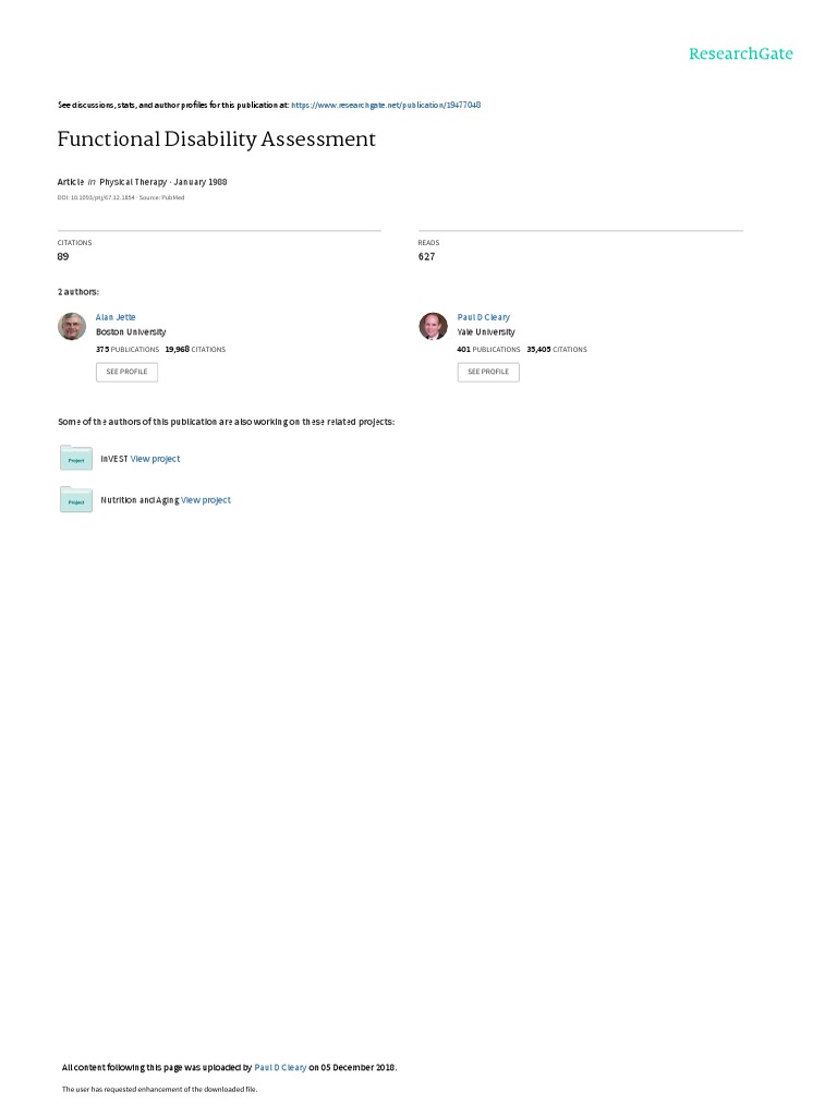 Functional Disability Assessment: Physical Therapy January 1988 | PDF ...