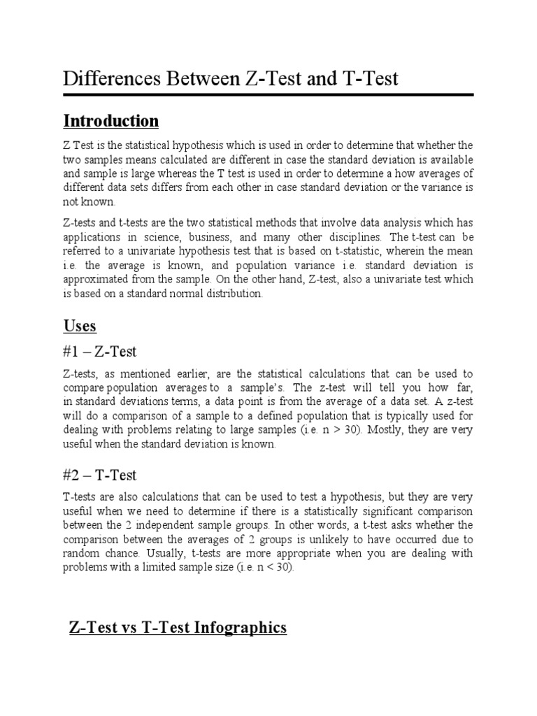 Z-Test vs T-Test: Key Differences | PDF | Student's T Test ...