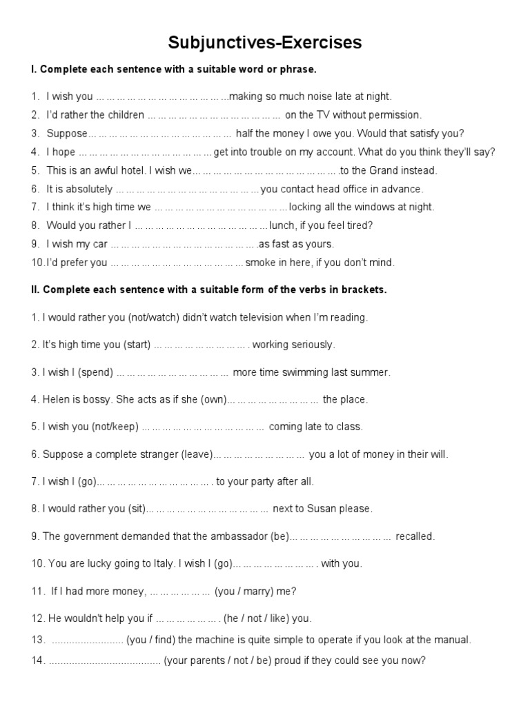 Subjunctive Mood Practice Exercises | PDF