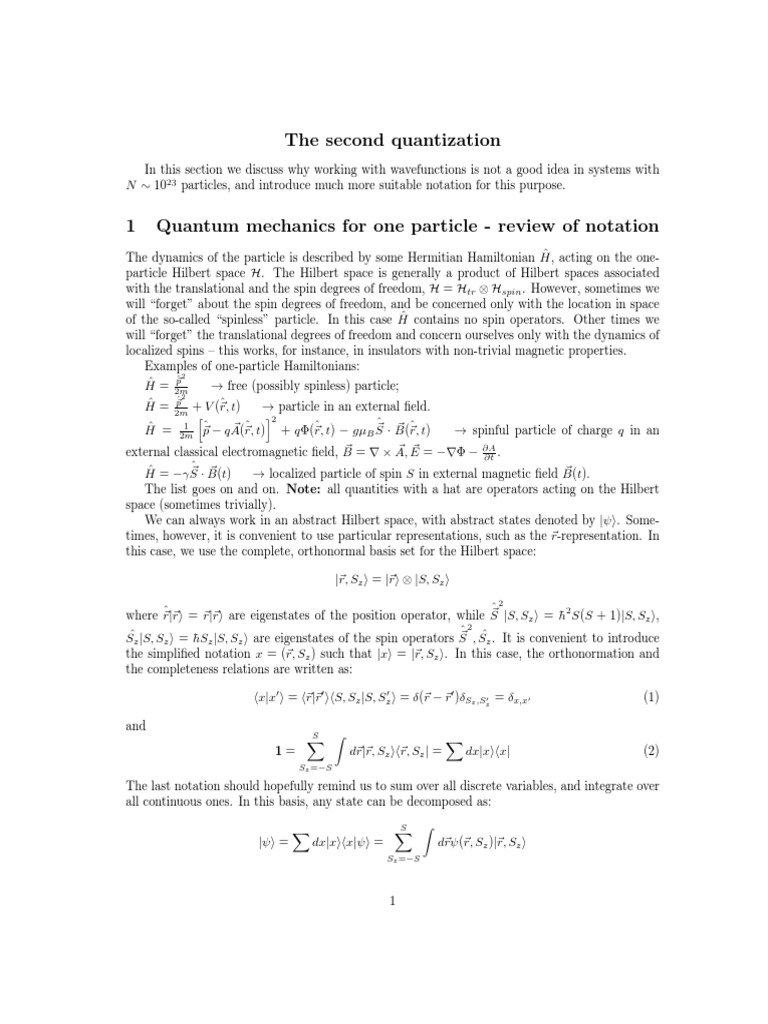 The Second Quantization | PDF | Spin (Physics) | Wave Function