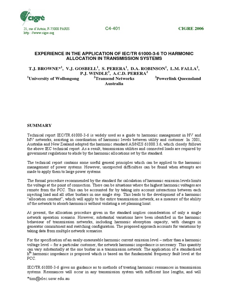 Experience in The Application of Iec-Tr 61000-3-6 To Harmonic Allocation in Transmission Systems ...