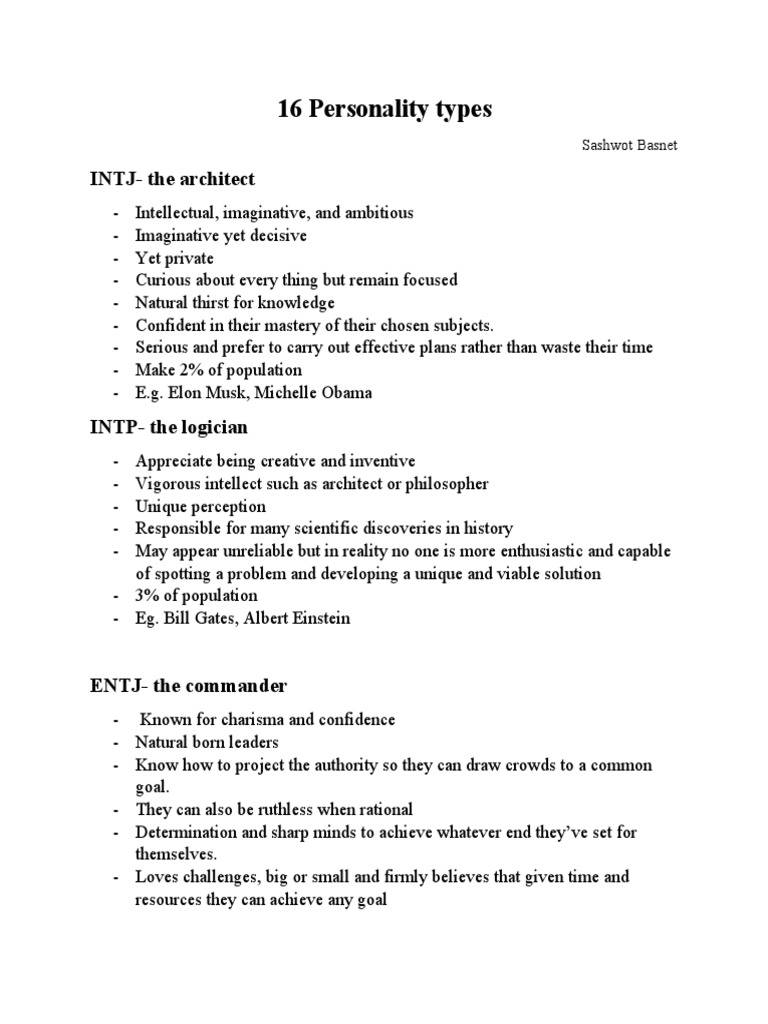 16 Personality Types | PDF | Psychological Concepts