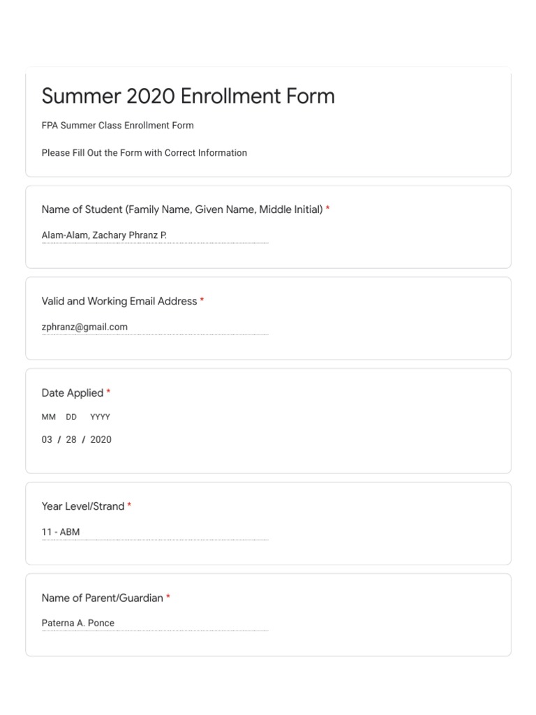 Summer 2020 Enrollment Form | PDF | Career & Growth