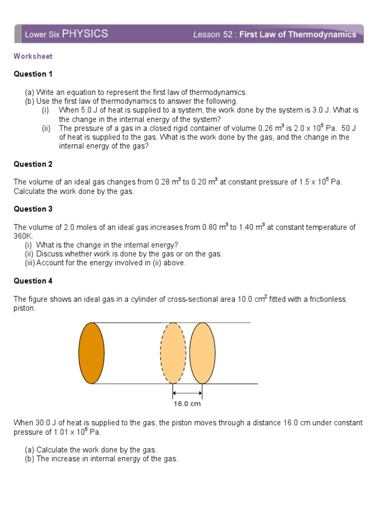 Worksheet 52 First Law of Thermodynamics | Download Free PDF | Gases | Heat