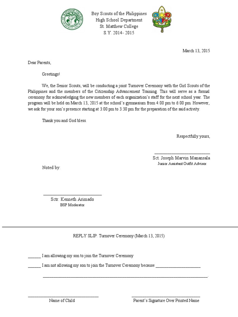 Turnover Ceremony Invitation Letter | PDF