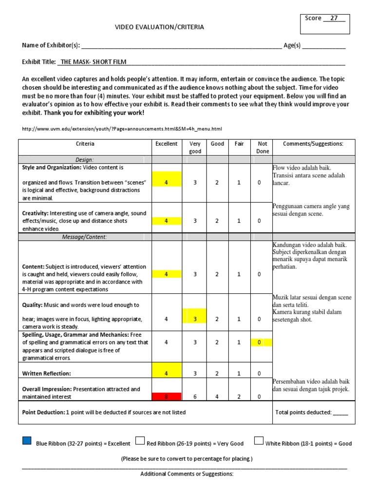 Video - Evaluation - Criteria-Thaatchaayani Muthumanikam | PDF | Camera ...