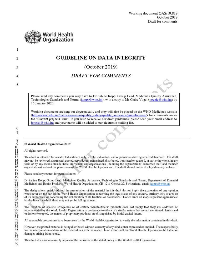 QAS19 819 Data Integrity PDF | PDF | Quality Assurance | Metadata