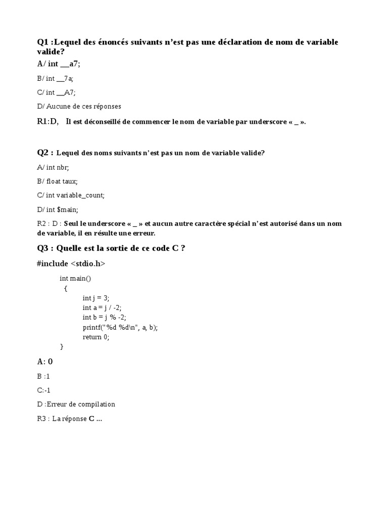 QCM Programmation en Langage C | PDF | Ordinateurs