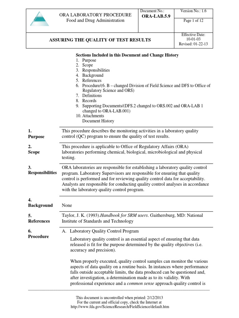 ORA Lab Quality Control Procedures | PDF | Coefficient Of Variation ...