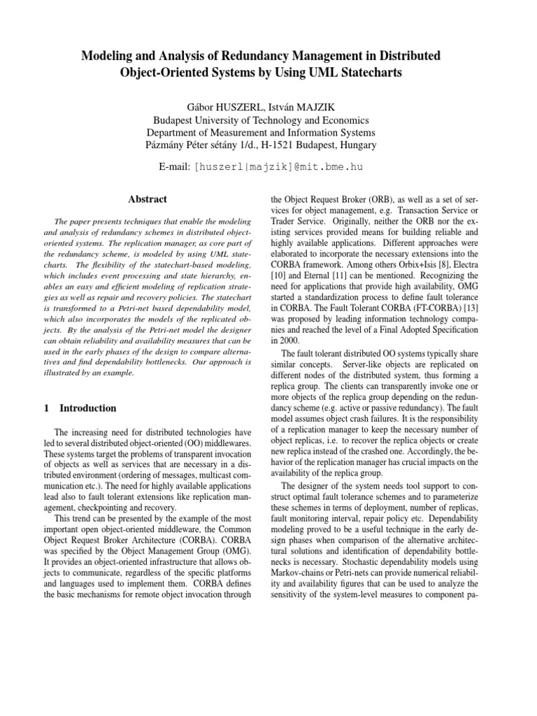 Modeling and Analysis of Redundancy Management in Distributed Object ...