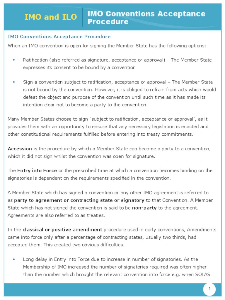 IMO Conventions Acceptance Procedure | PDF | Treaty | Ratification