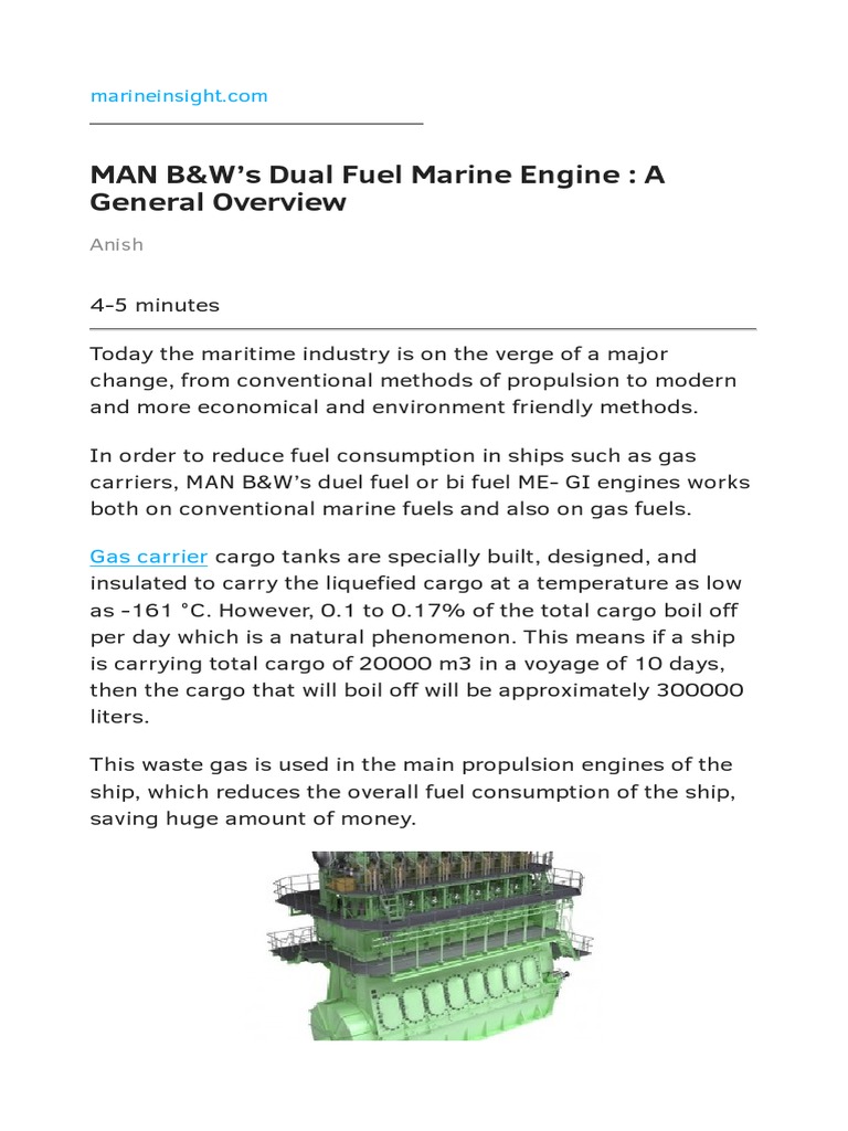 MAN B&W's Dual Fuel Marine Engine A General Overview | PDF | Fuel ...