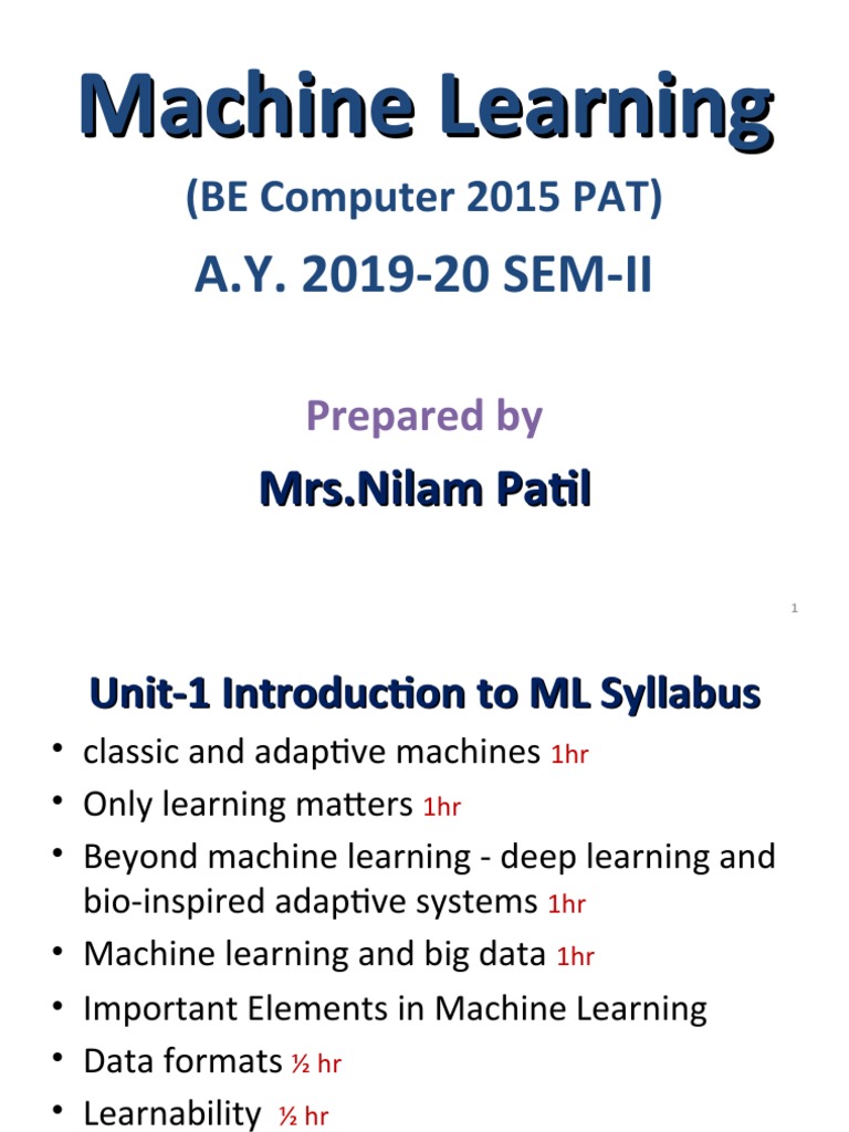 Unit 1 ML | PDF | Statistical Classification | Machine Learning
