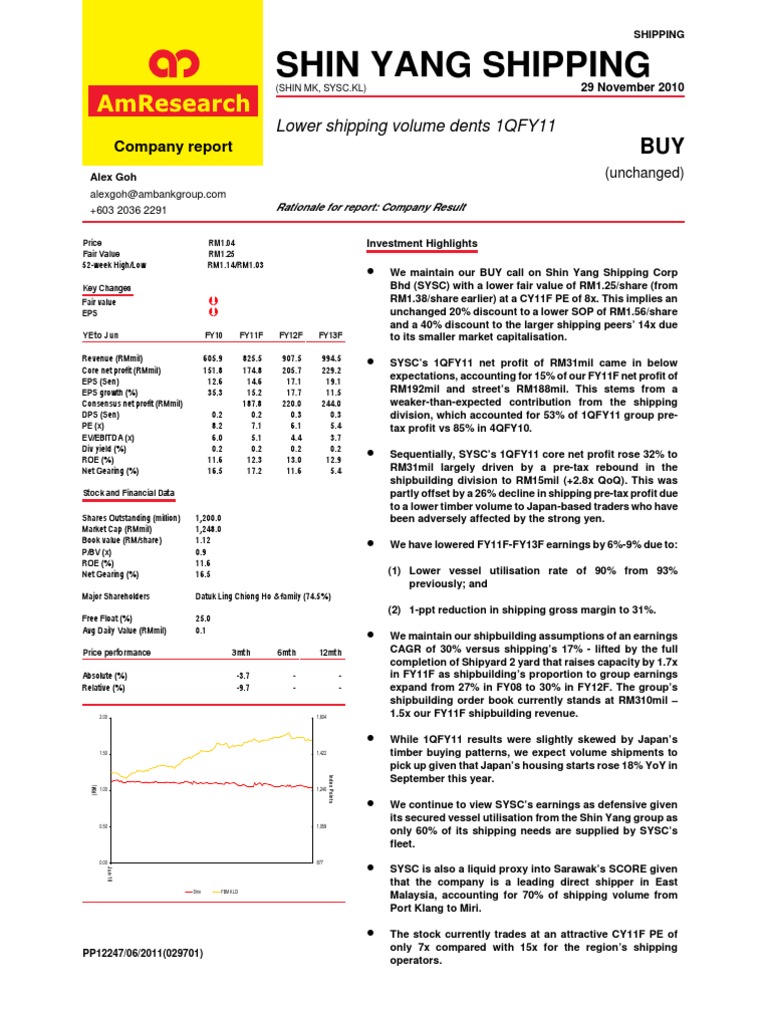 Shin Yang Shipping 101129 | PDF | Financial Accounting | Investing