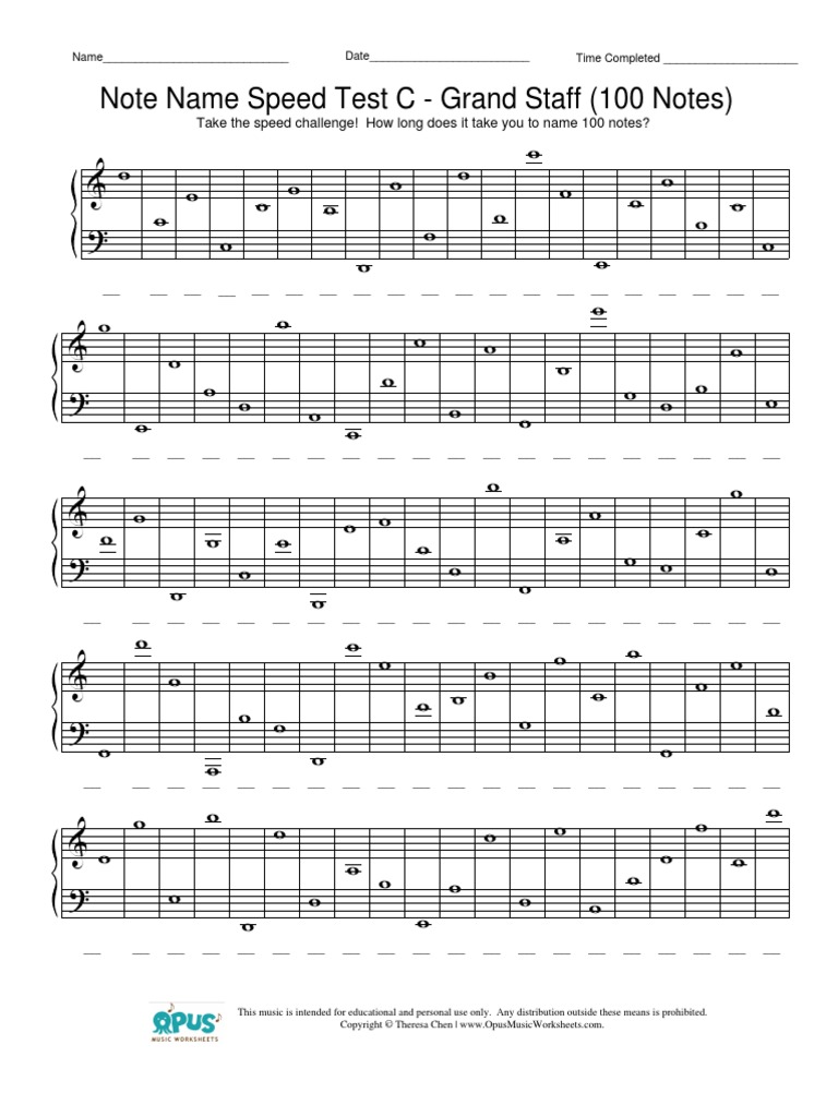 Grand Staff Note Name Speed Test C 100 Notes | Download Free PDF ...