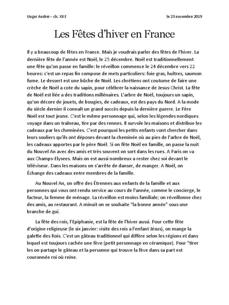 Fêtes d'hiver en France : traditions et saveurs | PDF | Noël | Fériés ...