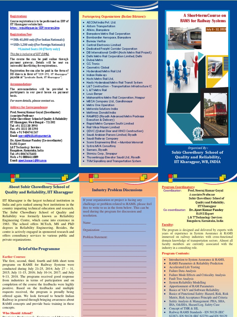 Registration Details and Agenda for a Short-term Course on RAMS for Railway Systems from July 8 ...