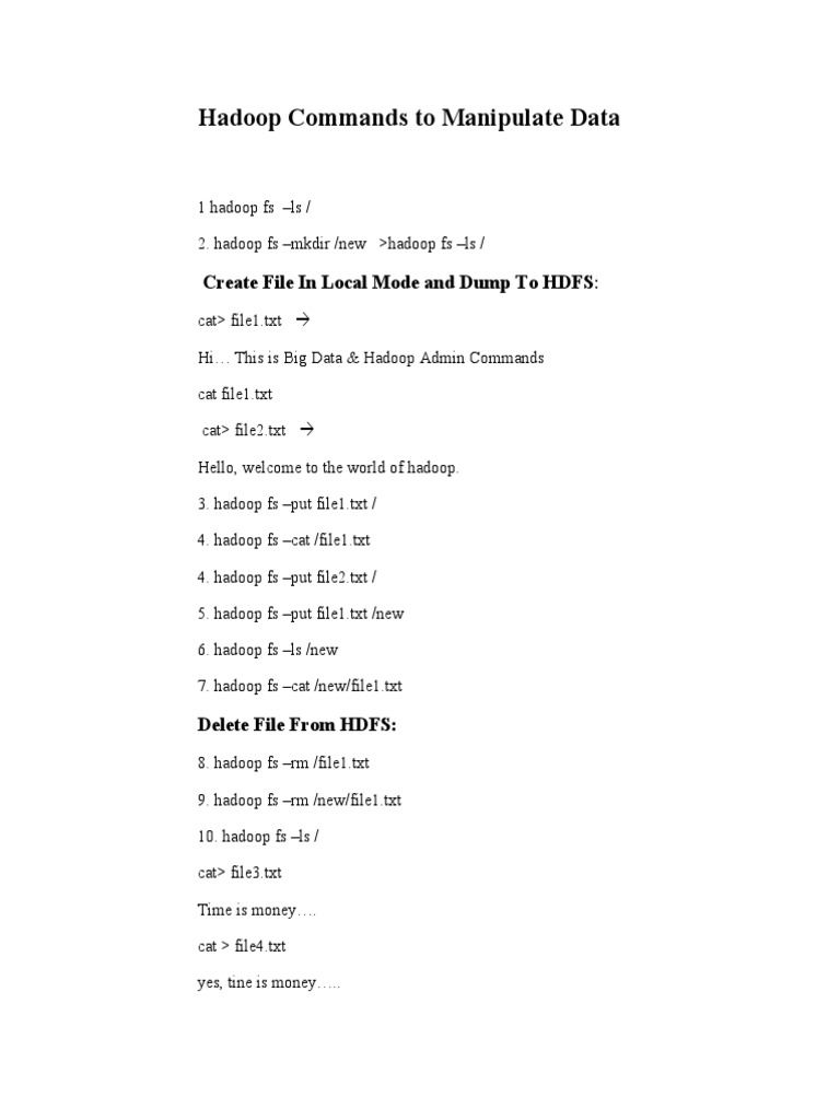 HDFS Sample COmmands | PDF | Apache Hadoop | Text File