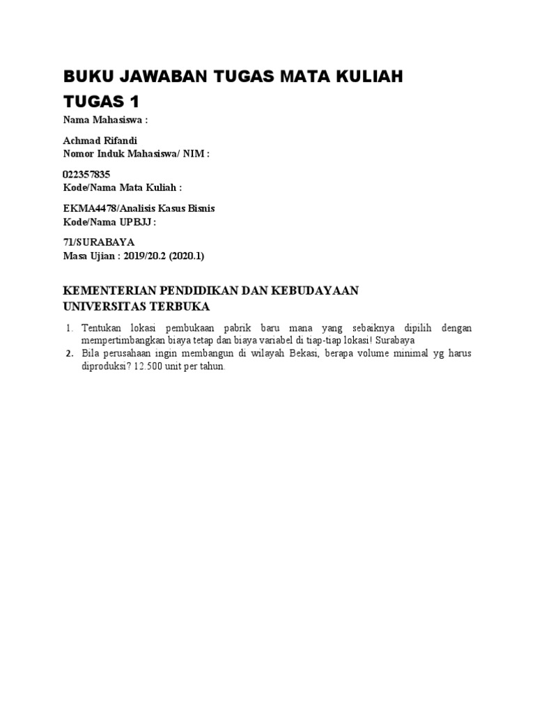 Buku Jawaban Tugas Mata Kuliah | PDF