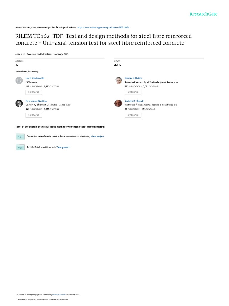 RILEM TC 162-TDF: Test and Design Methods For Steel Fibre Reinforced ...