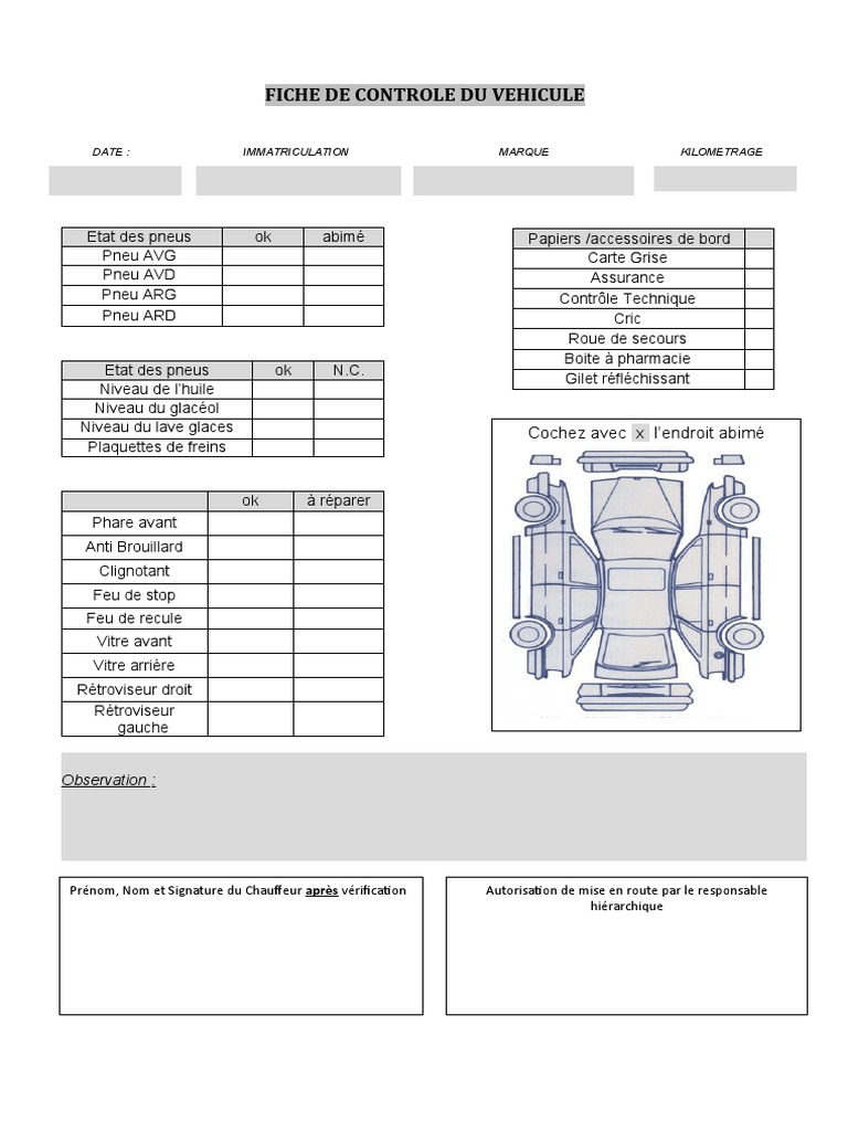 Fiche de Controle de Véhicule | PDF