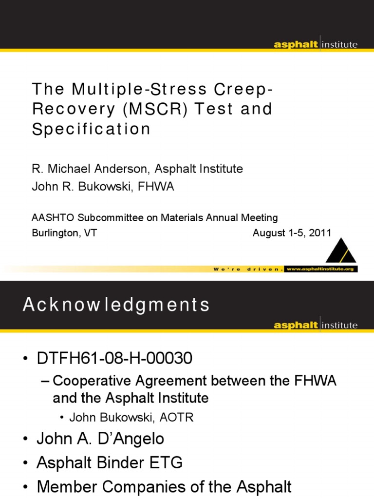 The Multiple-Stress Creep-Recovery (MSCR) Test and Specification | PDF ...