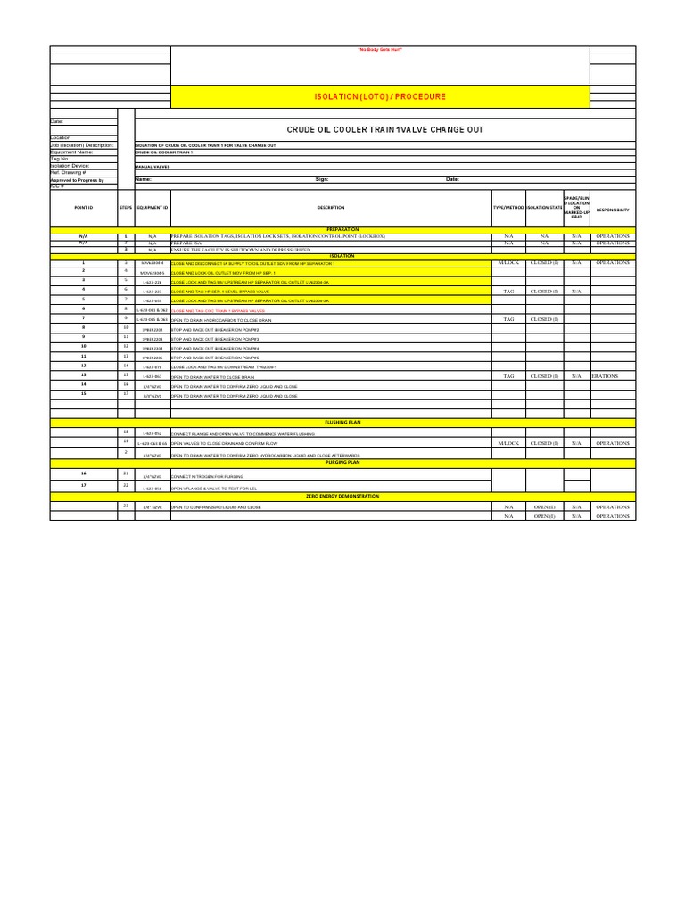 Crude Oil Cooler Train 1 Isolation Procedure | PDF | Valve | Gas ...