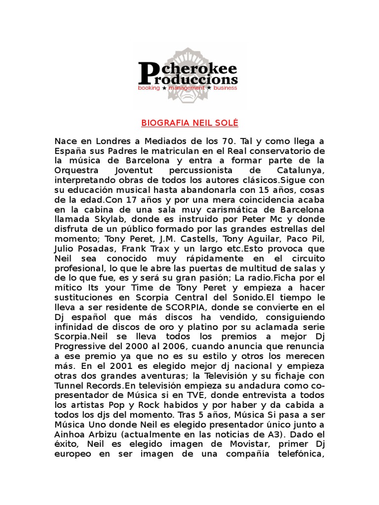 BIO Neil Sole Espanol | PDF | Disc jockey | Musica Popular