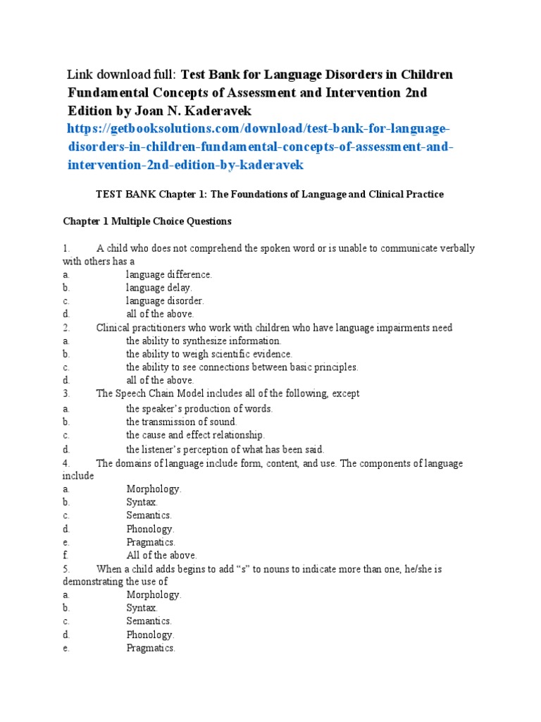 Language Disorders in Children Fundamental Concepts of Assessment and ...