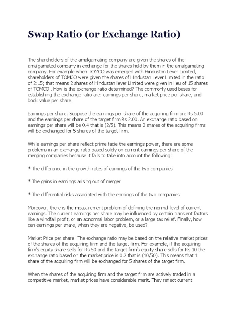 Swap Ratio (Or Exchange Ratio) | PDF | Value (Economics) | Book Value